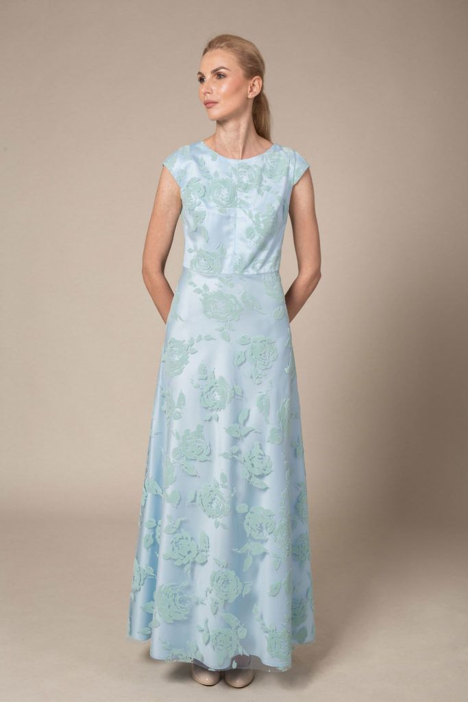 Blue Flock overlay maxi evening gown - Le Parole